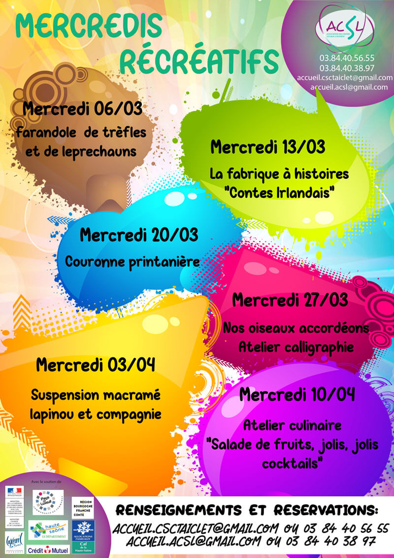 Programme des mercredis récréatifs - Centres Sociaux Luxoviens